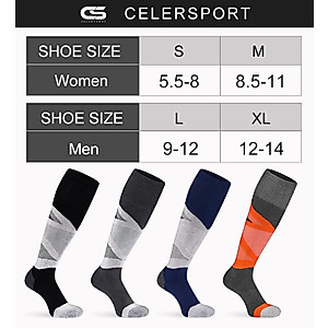 CS CELERSPORT 2 Pack Merino Wool Men's Ski Socks with Full Cushion, Winter Warm Thermal Socks for Skiing Snowboarding, Black + Navy Blue, X-Large