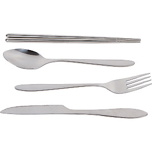 Roaming Cooking Reusable Travel Utensils with Case | Fork and Spoon Set with Knife, Chopsticks and Optional Reusable Straw– Office, Travel, or Camping Accessories| Lightweight Sturdy Reusable Utensils