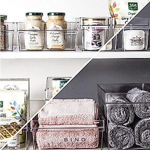 BINO | Plastic Storage Bins, Large - 12 Pack | THE HANDLER COLLECTION | Multi-Use Organizer Bins | Built-In Handle | BPA-Free | Pantry Organization | Home Organization | Fridge Organizer | Freezer Org