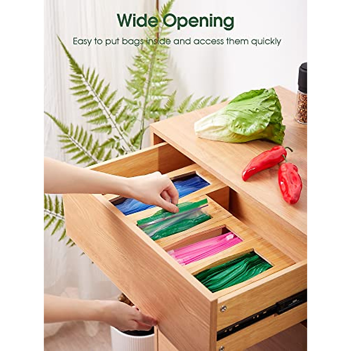 Kootek Ziplock Bag Organizer, 4 Pack Bamboo Food Storage Bag Holders Baggie Organizers Boxes for Kitchen Drawer Suitable for Gallon, Quart, Sandwich, Snack and Variety Size Bags