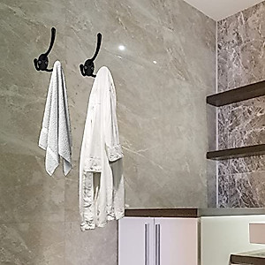 IBosins 7 Pack Big Heavy Duty Three Prongs Coat Hooks Wall Mounted with 14 Screws Retro Double Utility Rustic Hooks for Thick Coat, Big Heavy Bag