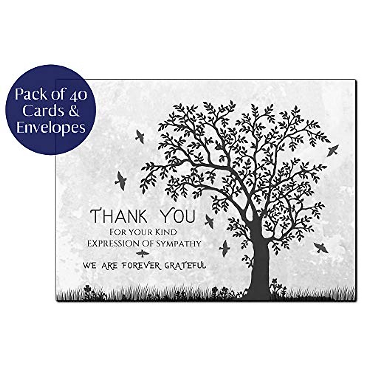 Funeral thank you cards with envelopes Celebration of life Floral Tree acknowledgment memorial Sympathy Christian Thank you notes (40 Pack)