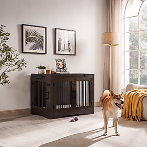 Lovitgo 37 Inch Dog Crate Furniture for Medium Small Dog, Wooden Heavy Duty Dog Kennel with Three Doors,Wooden Cage Kennel Furniture Indoor, Espresso
