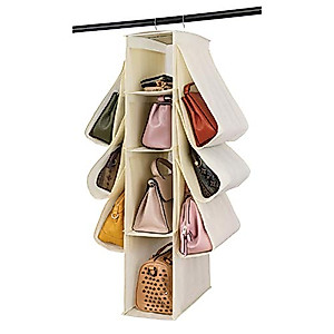 Dearjana Hanging Purse Handbag Storage Organiser Homewares Nonwoven 10 Pockets Purse Bag Organizer for Closet (Beige)