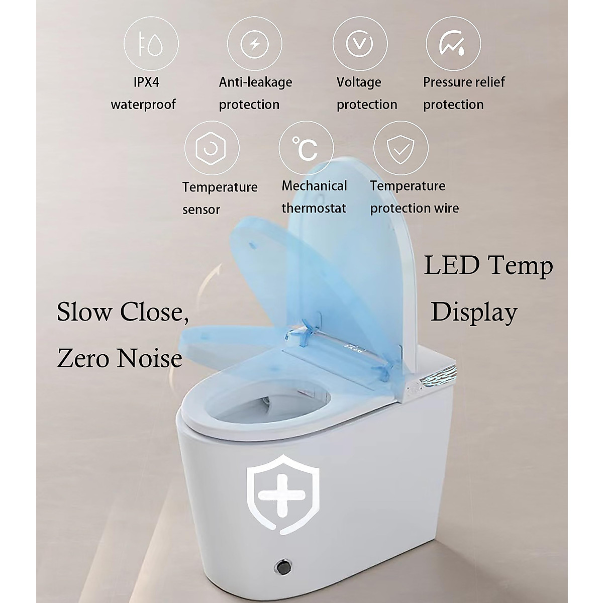 Kogven Smart BidetToilet, Modern One Piece Toilet with Bidet Built in, Heated Seat, Warm Water Washing & Air Dryer, Auto Flush, Self-Clean Stainless Steel Nozzle,LED Display, Slow Close Lid