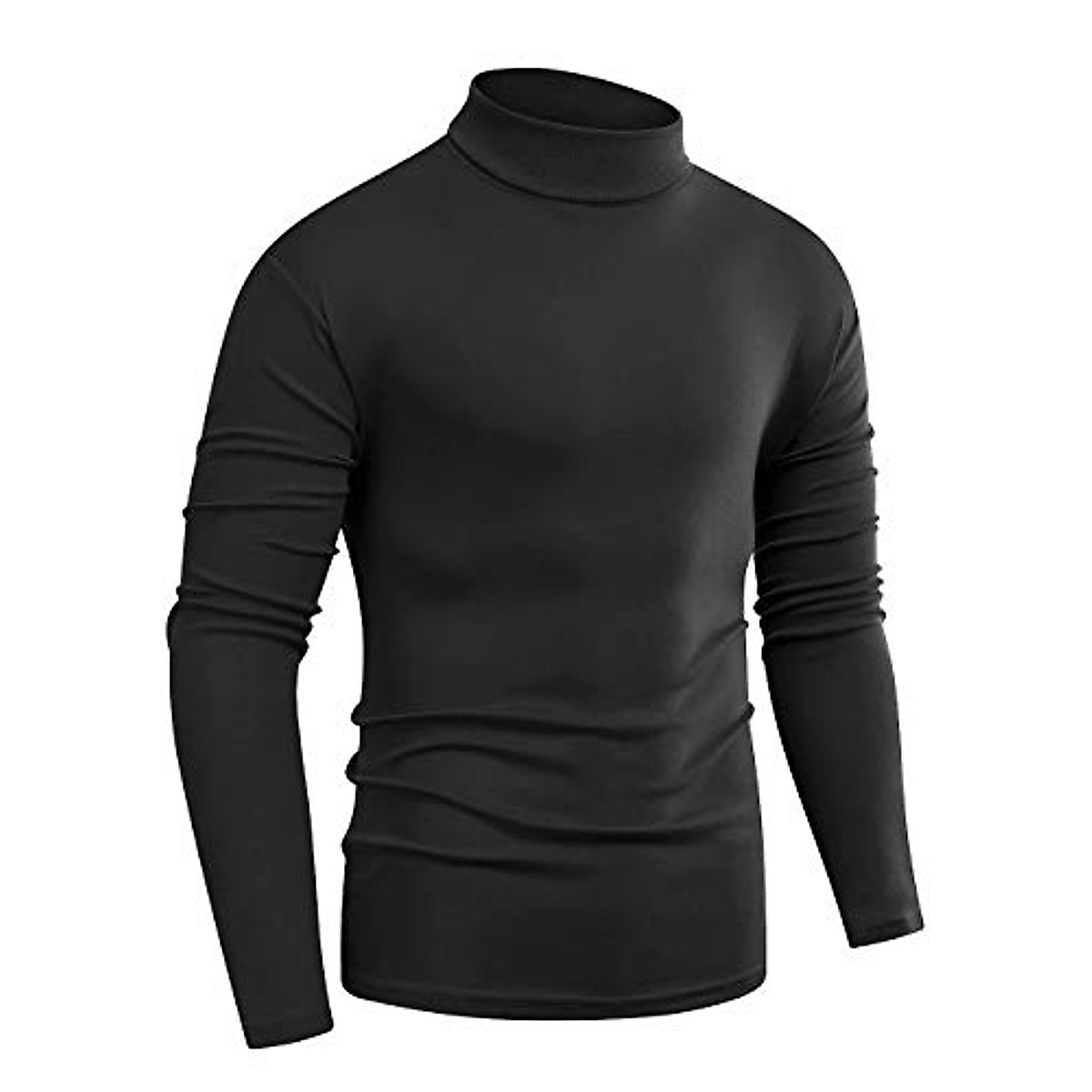 Beauhuty Men Slim Fit Lightweight Long Sleeve Pullover Top Turtleneck T-Shirt (Black,XL)