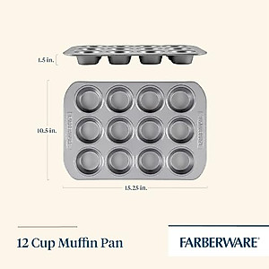 Farberware Nonstick Bakeware 12-Cup Muffin Tin / Nonstick 12-Cup Cupcake Tin - 12 Cup, Gray