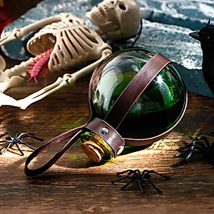 Spooktacular Creations Potion Bottles with Cork, Magic Round Glass Bottles prop with Cork Stopper and Faux Leather holster Loop Accessories for Halloween Mystic Sorcery Witch Costumes Party