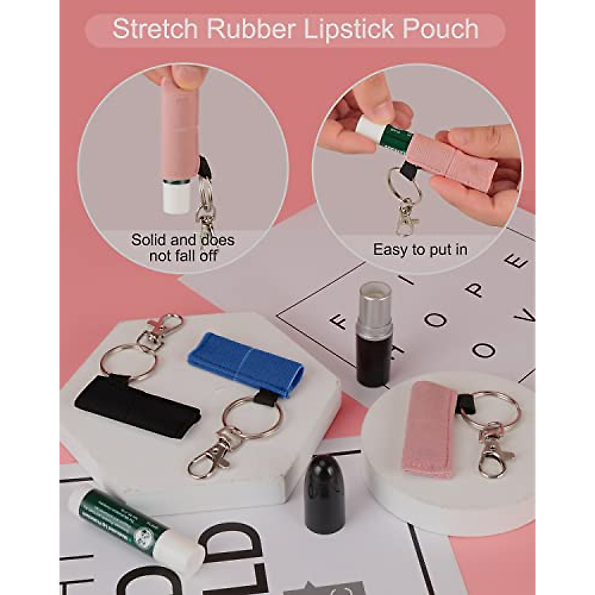 Meiiy Chapstick Holder Elastic Lip balm Holder Lipstick Sleeve Pouch Lip Gloss Holder With Hook 3 Pcs Stocking Stuffers Gift for Women (3pcs)