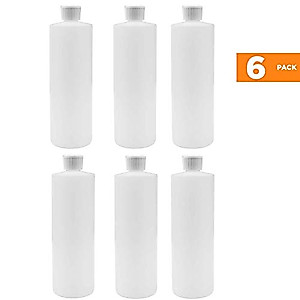16 OZ PLASTIC SQUEEZE BOTTLES WITH FLIP TOP DISPENSER CAP FOR LIQUIDS/OILS/SHAMPOOS SET OF 6 (6, WHITE CAPS)