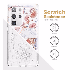 SURITCH for Samsung Galaxy S23 Ultra Case, [Built-in Screen Protector] [Dual-Layer Protection ] Full Protection Shockproof Rugged Bumper Phone Cover for Samsung S23 Ultra 6.8 Inch - Rose Marble