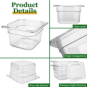 SHUESS 10 Pack Clear Plastic Food Pans, 1/6 Size 4'' Deep Stackable PET Pan with Capacity Indicator, Square Commercial Food Storage Containers for Fruits Vegetables Corns Beans