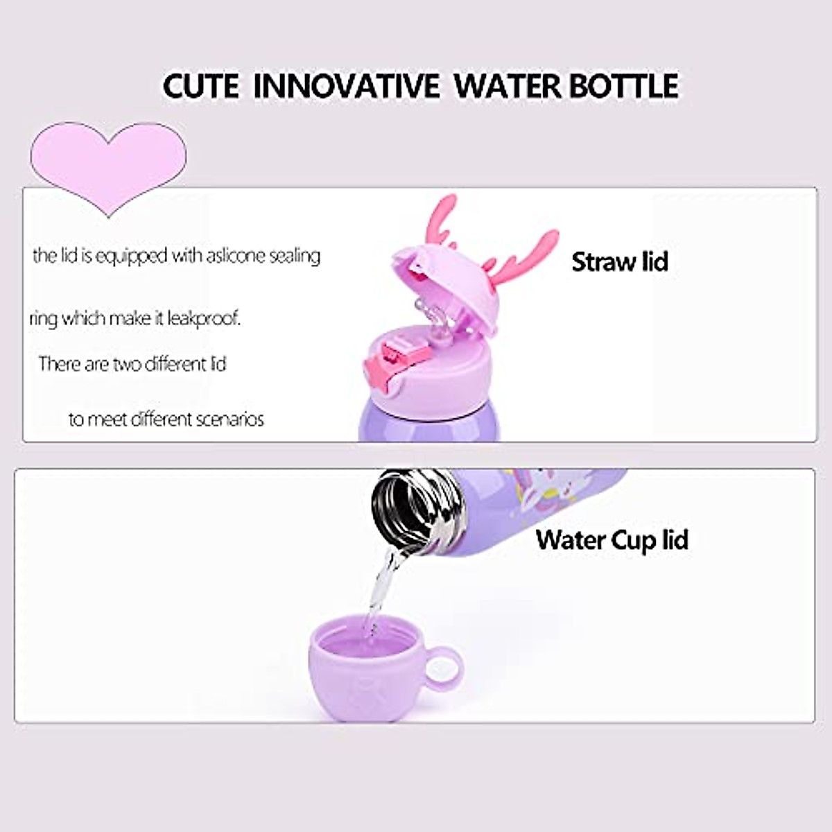 Kids Water Bottle 17 Oz 316 Stainless Steel Vacuum Insulated Thermos With Straw (Horse)