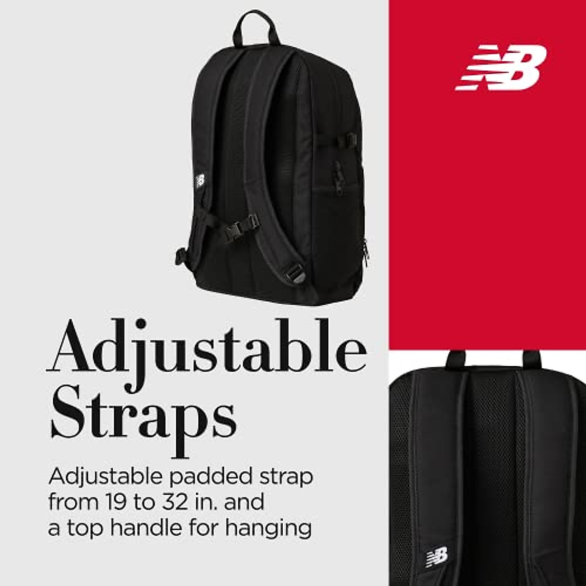 Concept One New Balance Hiking Backpack, Bungee Travel Bag for Men and Women, Black, 18 Inch