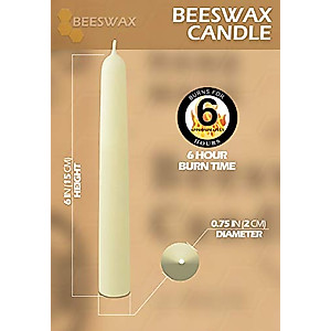 Hyoola 6" Beeswax Taper Candles - 6 Hour Burn Time - White Beeswax Candles - 2 Pack