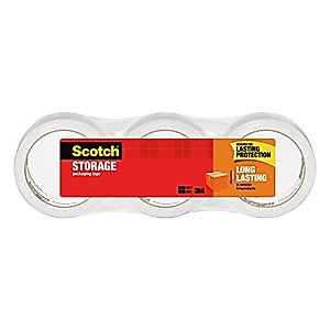 Scotch Long Lasting Storage Packaging Tape, 1.88" x 38.2 yd, Designed for Storage and Packing, Stays Sealed in Weather Extremes, 3" Core, Clear, 3 Rolls (3650S-3)