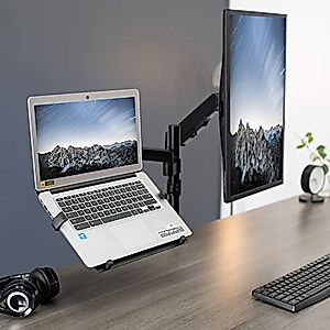 VIVO Dual Arm Monitor + Laptop Mount for 17 to 32 inch Screens and 10 to 15.6 inch Laptops/Pneumatic Height Adjustment, Full Articulating Tilt, Swivel/Heavy Duty VESA Stand, STAND-V102L