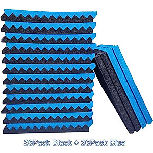 HJGFK2018 52 Pack Acoustic Foam Panels,1" x 12" x 12" Black/BLUE Acoustic Wedge Studio Foam Sound Absorption Wall Panels