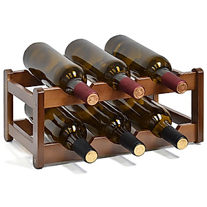MYITYARD Wine Rack, 2-Tier 6 Bottles Bamboo Wine Cabinet for Countertop, Free Standing Wine Bottle Storage Holder for Home Kitchen Bar Table Top Cellar Basement Pantry, Brown