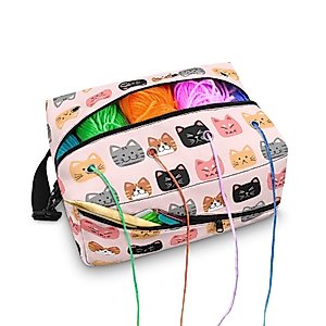 Kathyboom Cute Cats Yarn Storage Organizer Stain Resistant Yarn Bag with Shoulder Straps, Knitting & Crochet Supplies Yarn Holder Crochet Gift