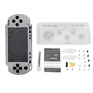 ASHATA Full Housing Repair Mod Case + Buttons Replacement Compatible for Sony PSP 1000 Console(Silver)