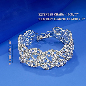 EIELO 6 Pcs Rhinestone Stretch Bracelet for Women Sparkly Clear Crystal Wedding Bridal Bridesmaid Stretch Bracelet Jewelry Stackable Elastic Pearl Multilayer Strand Link Tennis Bracelets Set