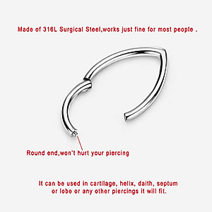 FANSING 316L Surgical Steel Teardrop Septum Hoop Hinged Triangle Septum Ring for Women 16 Gauge Septum Jewelry 8mm Septum Nose Rings Triangular Clicker Silver