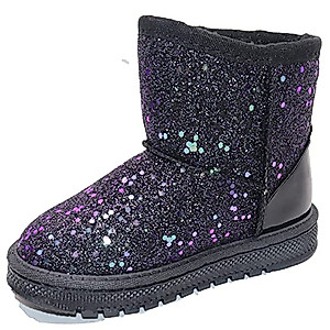 Elcssuy Girls Glitter Snow Boots Toddler/Little Girls Warm Winter Comfy Outdoor Sparkle Boots (1 Little Kid, Black, numeric_1)
