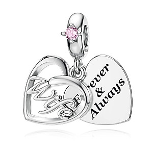 JIAYIQI Present for Wife, Wife Charm for Pandora Charms Bracelet 925 Sterling Silver Forever Always Love Charms with Cubic Zircon for Women Birthday Christmas Valentine's Day Present