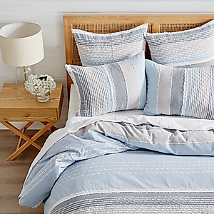 Levtex Home - Santander Duvet Cover Set - King Duvet Cover + Two King Pillow Cases - Grey, Chambray, Blue, White - Jacquard - Duvet Cover (106 x 94in.) and Pillow Case (36 x 20in.) - Cotton