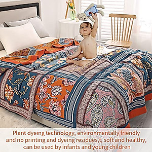 KINBEDY 4 Layers of Gauze Blanket, 100% Cotton Super Soft Boho Lightweight Breathable Bed Blankets Colorful Muslin Throw Blanket for All Seasons, Queen Size,79 x 92 Inches.