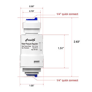 Frizzlife Water Filter Pressure Regulator Protection Valve For Reverse Osmosis & Water Filter System, 60PSI, 1/4” Quick Connect Push Fit, PRV01