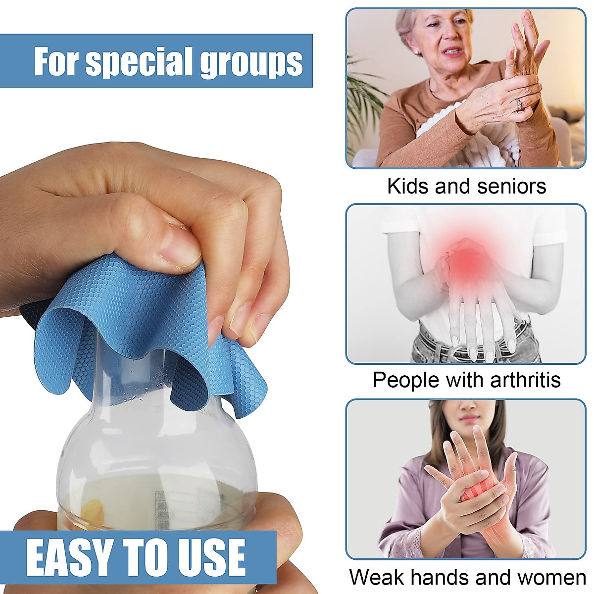 LUTER 4pcs Jar Opener Gripper Pads, Rubber Jar Grippers Multi-function Jar Opener for Seniors with Arthritis Weak Hands Kitchen Coasters(Light Blue, Green)