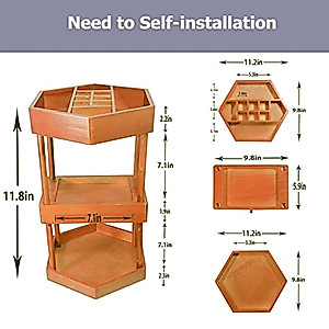 3-Layer Wooden Classical Cosmetic Organizer，360°Rotating Cosmetic Display Case with Drawer Can Store Various Cosmetics, Jewelry and Perfume for Bedroom & Bathroom Countertops Dresser Vanity-Large