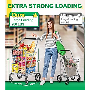 winkeep Newly Released Grocery Utility Flat Folding Shopping Cart with 360° Rolling Swivel Wheels Heavy Duty & Light Weight Extra Large Utility Cart