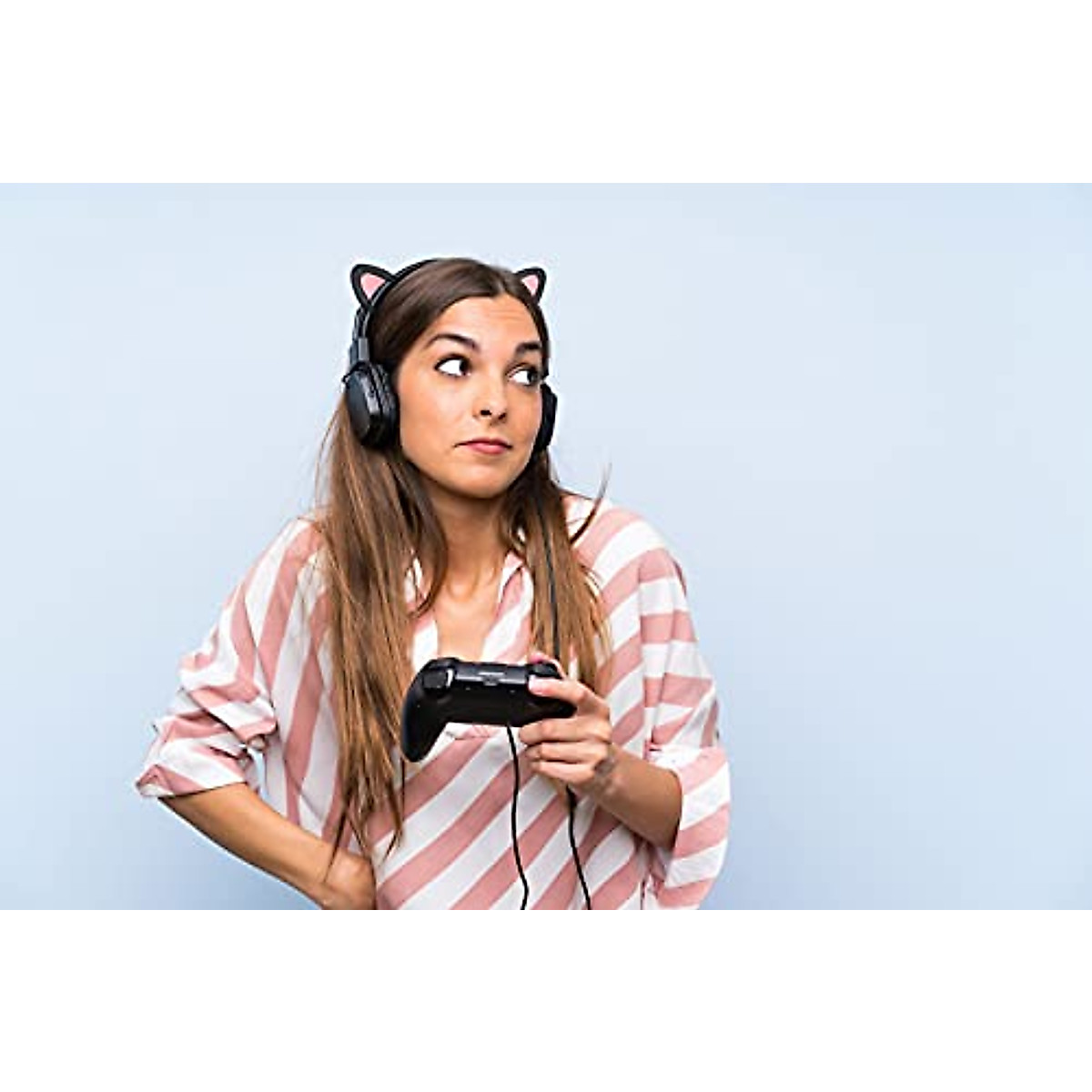 Cute Cat Ears Fits for HypreX Cloud/Cloud Stinger/Cloud Flight Headsets, Universal Fit Lovely Kitty Adjustable Attachment Straps for Video Live Gaming Headphone,Black& Pink