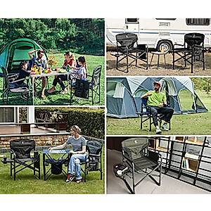 EVER ADVANCED Lightweight Folding Directors Chairs Outdoor, Aluminum Camping Chair with Side Table and Storage Pouch, Heavy Duty Supports 350LBS,Green