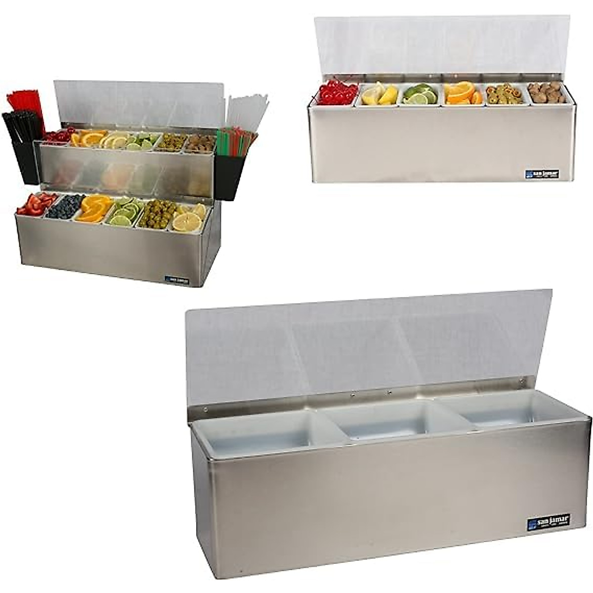 San Jamar EZ-Chill Garnish Serving Station Container for Restaurants, 3 Quart Capacity, Stainless Steel