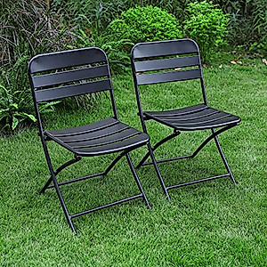 PHI VILLA Metal Steel Patio Dining Chairs Set of 2,Outdoor Bistro Chairs,Foldable Patio Dining Chairs for Garden,Backyard, Lawn, Porch, Poolside and Balcony,2 Packs