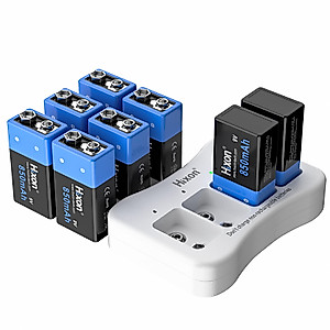 9V Rechargeable Battery Charger Pack, 8-Pack 850mAh 9 Volt Li-ion Batteries & 9v Battery Charger for Alarms,Smoke Detectors, Toys, Flashlights, Guitar, Keyboard,Wireless Microphones & More