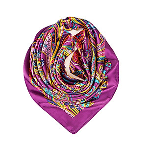 YOUR SMILE Polyester Scarf Women’s Fashion Pattern Large Square Satin Headscarf Headdress 35''x35'' (Style 506)