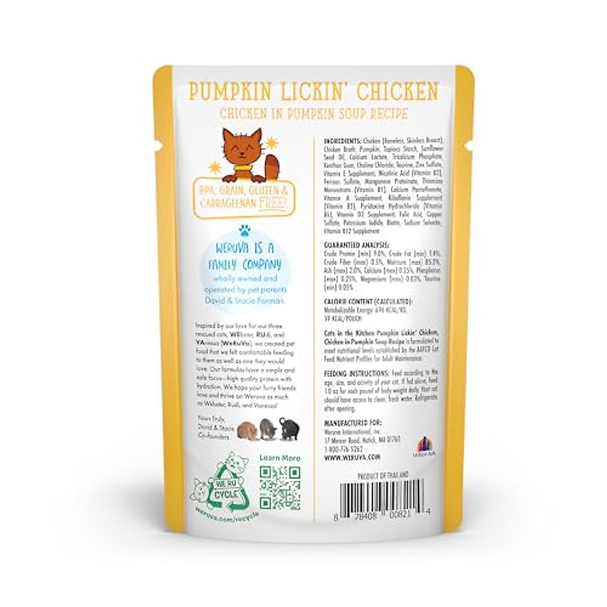 Weruva Cats in The Kitchen, Pumpkin Lickin' Chicken with Chicken Breast in Pumpkin Soup Cat Food, 3oz Pouch (Pack of 12)