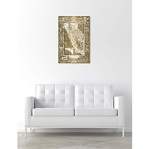 The Oliver Gal Artist Co. Maps Wall Art Canvas Prints 'Map of California for Cyclers Gold'