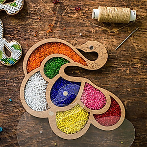 Lonjew Wood Swan Bead Storage Tray, Bead Case With Lid, Seed Beads Organizer Container Transparent Clear Lid, Bead Tray Magnet Cover, Magnetic Needle Holder