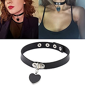 EVILD Punk Leather Choker Black PU Collar Choker Heart Circle Pendant Gothic Chokers Rock Adjustable Choker Necklace for Women (Circle)