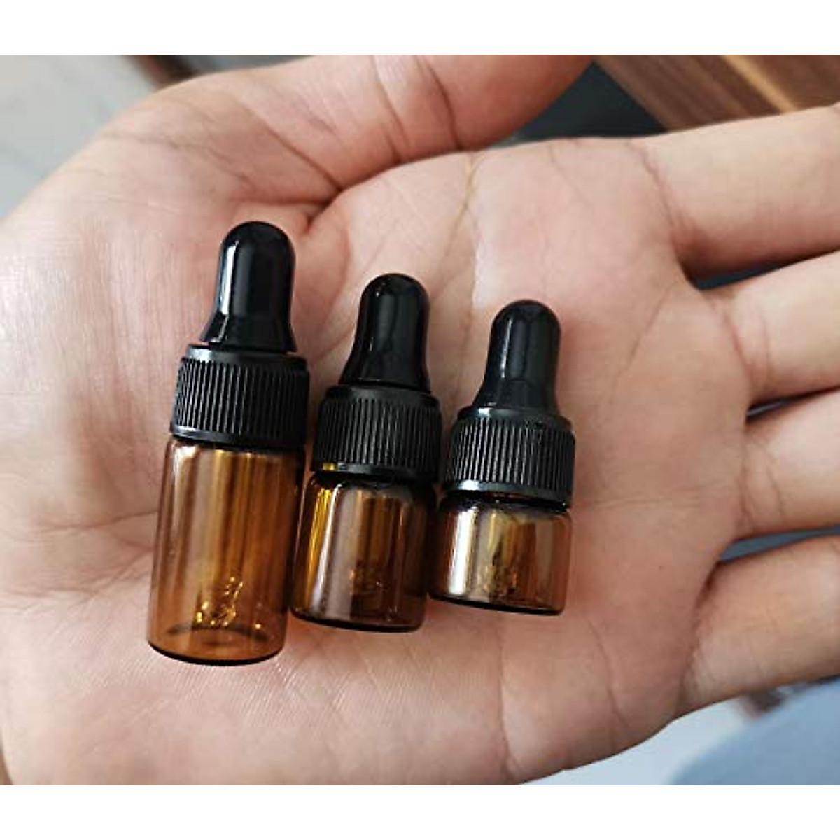 Elfenstall - 25pcs 3ml Mini Amber Glass Bottle Sample Vial Small Essential Oil Bottle with Glass Eye Dropper For Portable Travel Party Makeup tool + 2pcs 1ml Dropper