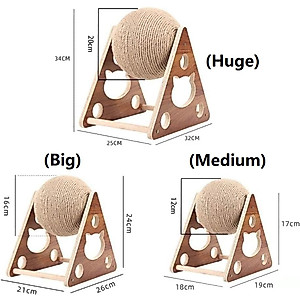 Cat Scratcher Toy,Natural Sisal Rope Cat Scratching Ball Scratcher Toy with Ball for Cats& Kittens&Dogs&Puppy, Interactive Solid Wood Scratcher Pet Toy (Medium)