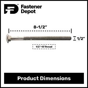 1/2"-13 x 8-1/2" Hot Dipped Galvanized Carriage Bolt w/Nuts & Flat Washers, Quantity 25 - by Fastener Depot, LLC