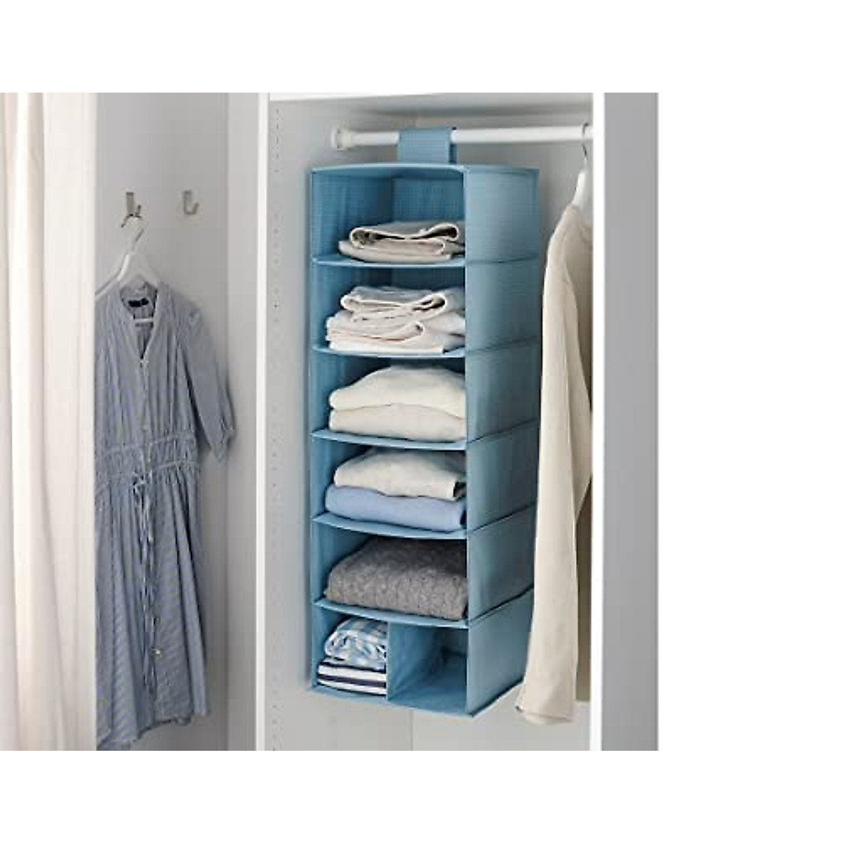 Ikea Stuk Heavy Duty 7 Compartment Clothes Storage Shelves (Light Turquoise 11 ¾x11 ¾x35 ½, 30x30x90 cm), Foldable Hanging Closet Organizer Polyester