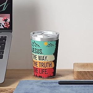 12oz Tumbler Vintage Jesus The Way Truth Life Stainless Steel Cup With Straw And Lid Spill Proof Bulk Double Wall Vacuum Reusable Water Tumblers For Cold Hot Drink